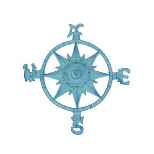 Zeckos | Wall Decor | Weathered Blue Cast Iron Compass Rose Wall ...